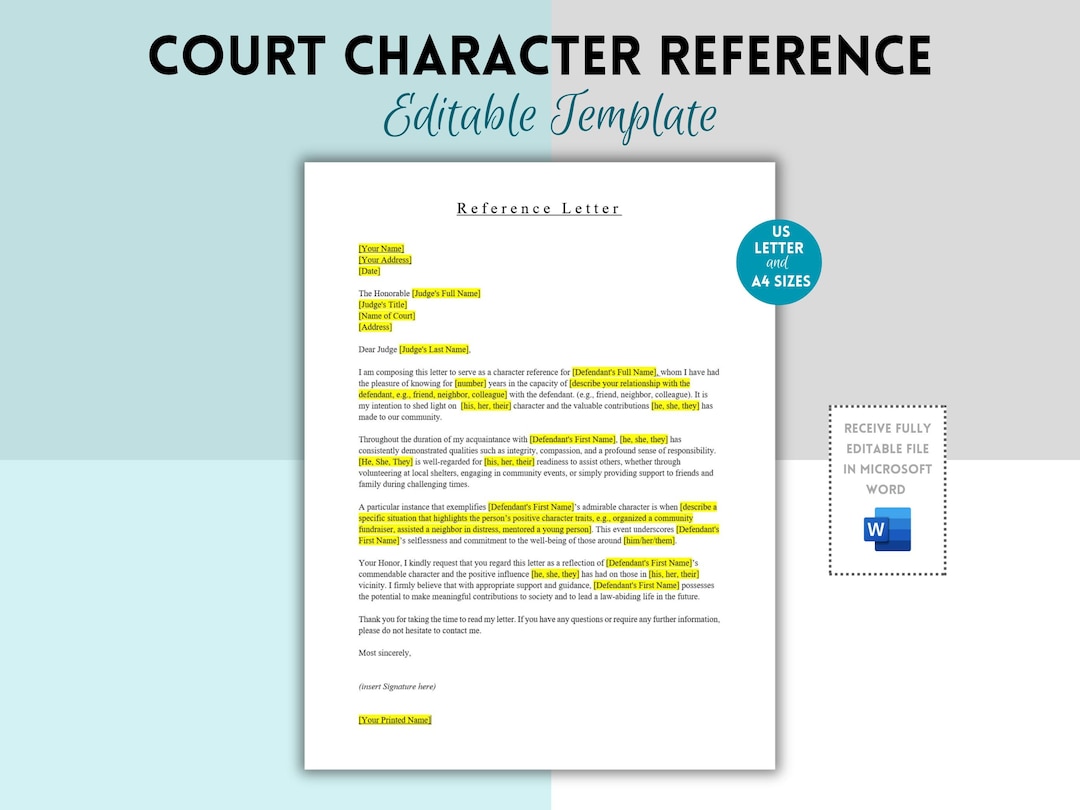 Court Character Reference Letter, Character Letter, Letter to Judge ...