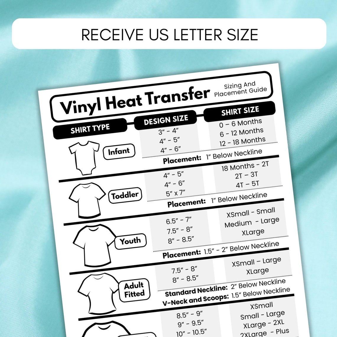 Heat Transfer Vinyl Sizing Guide, Printable HTV Sizing Guide, T-shirt ...