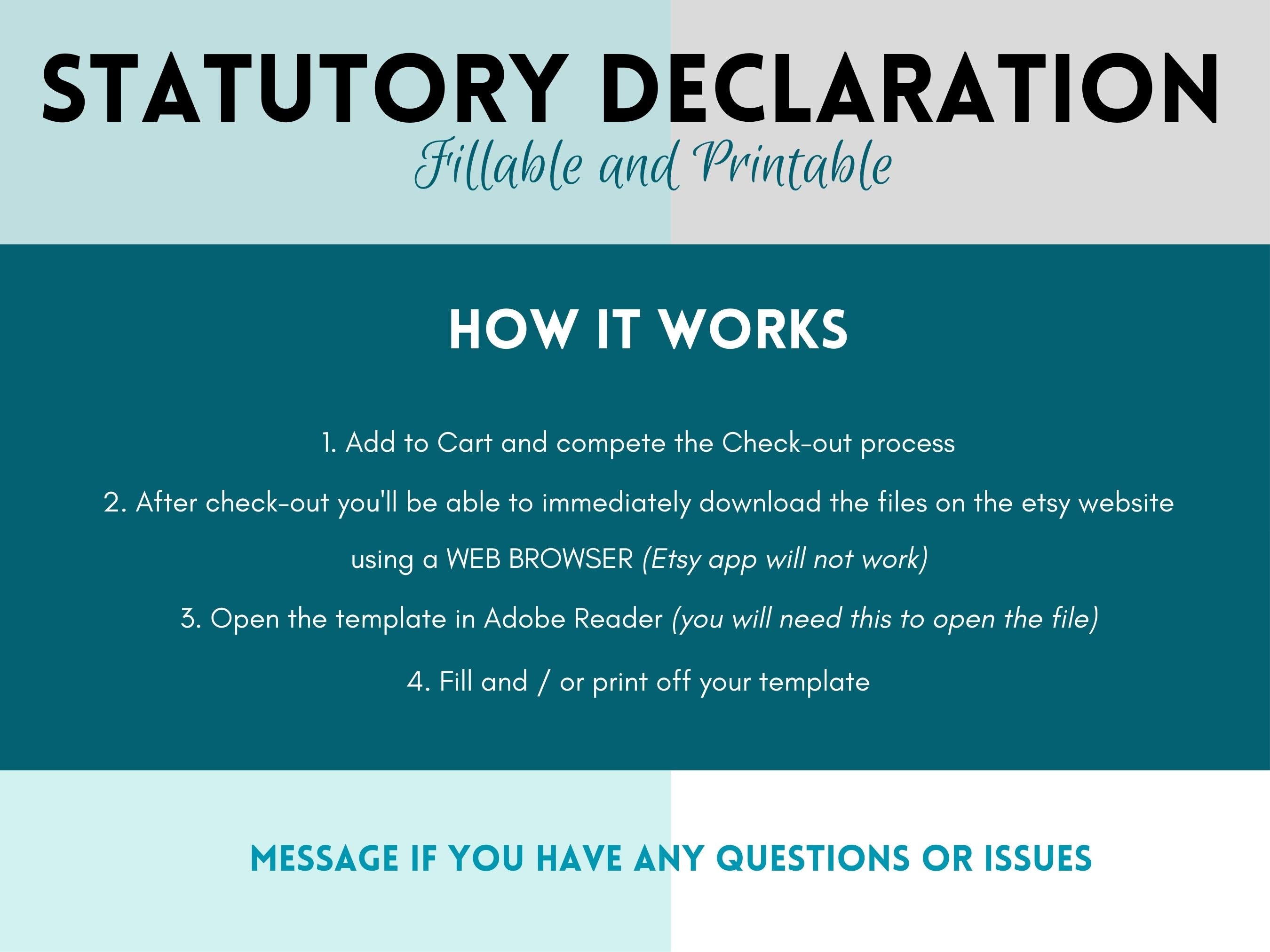 Statutory Declaration Form, Statutory Declaration Template - Etsy