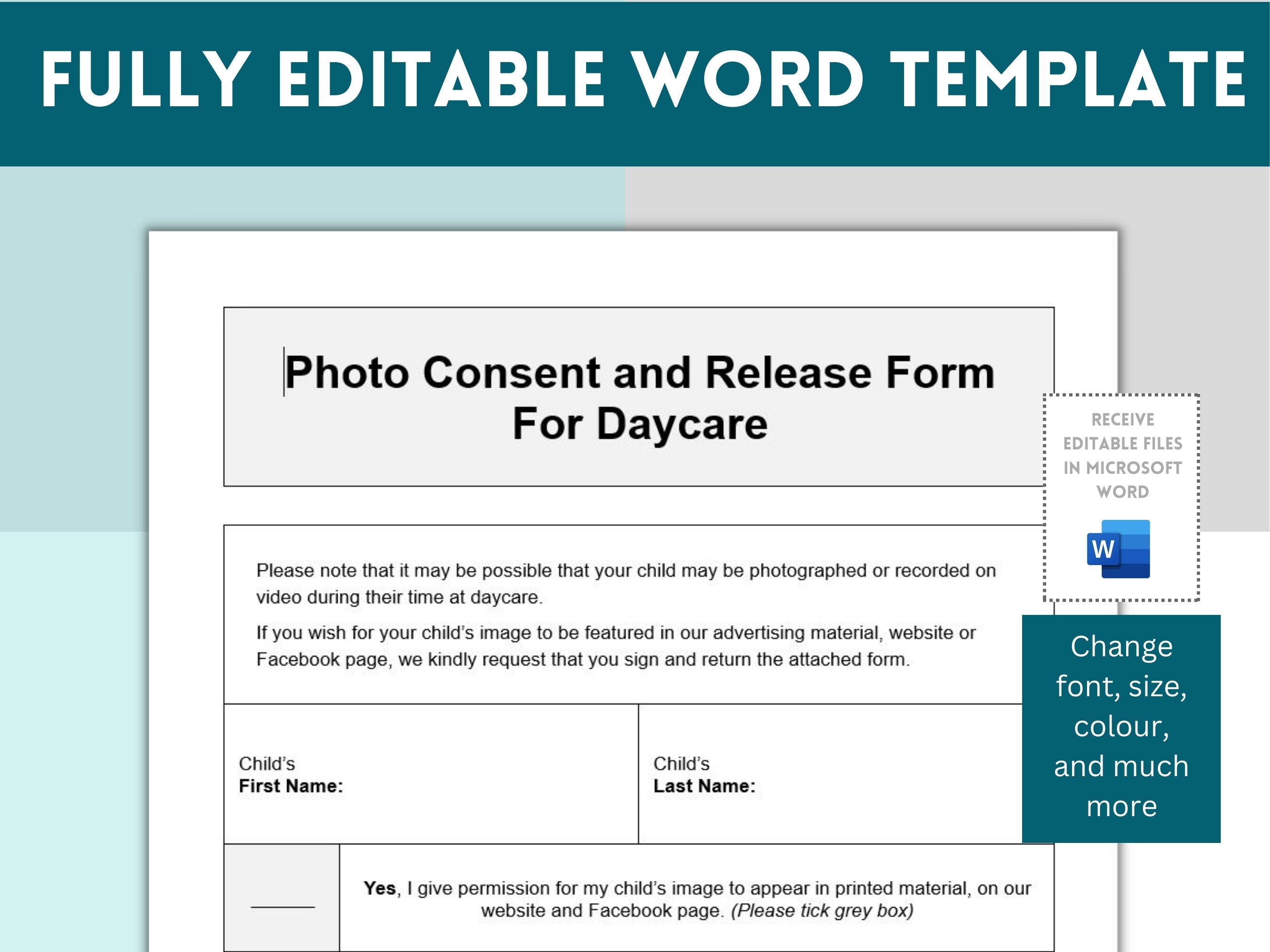 Daycare Photo Consent and Release Form, Photo Consent Form, Video ...