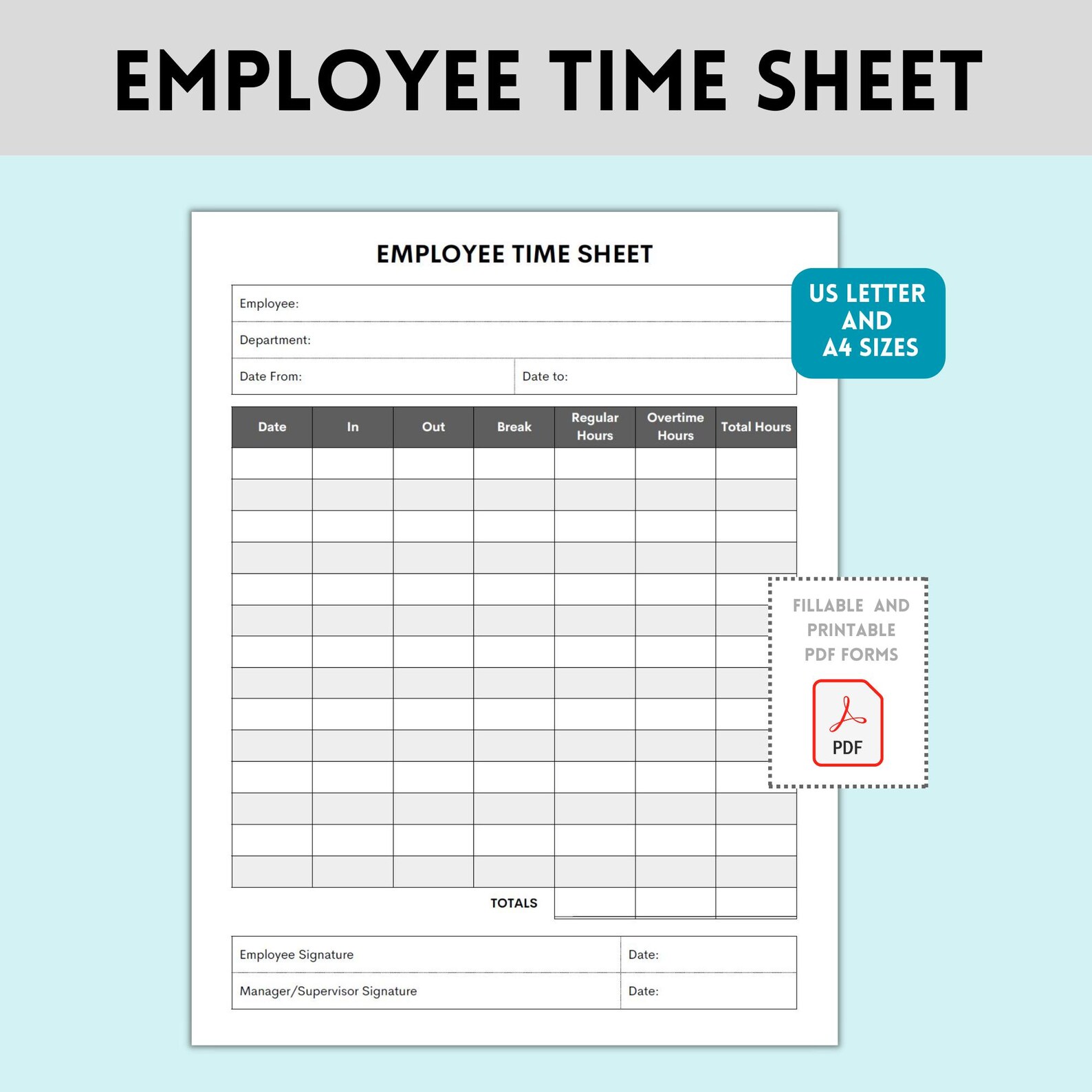 Employee Timesheet, Editable Printable Timesheet, Time Card, Time ...
