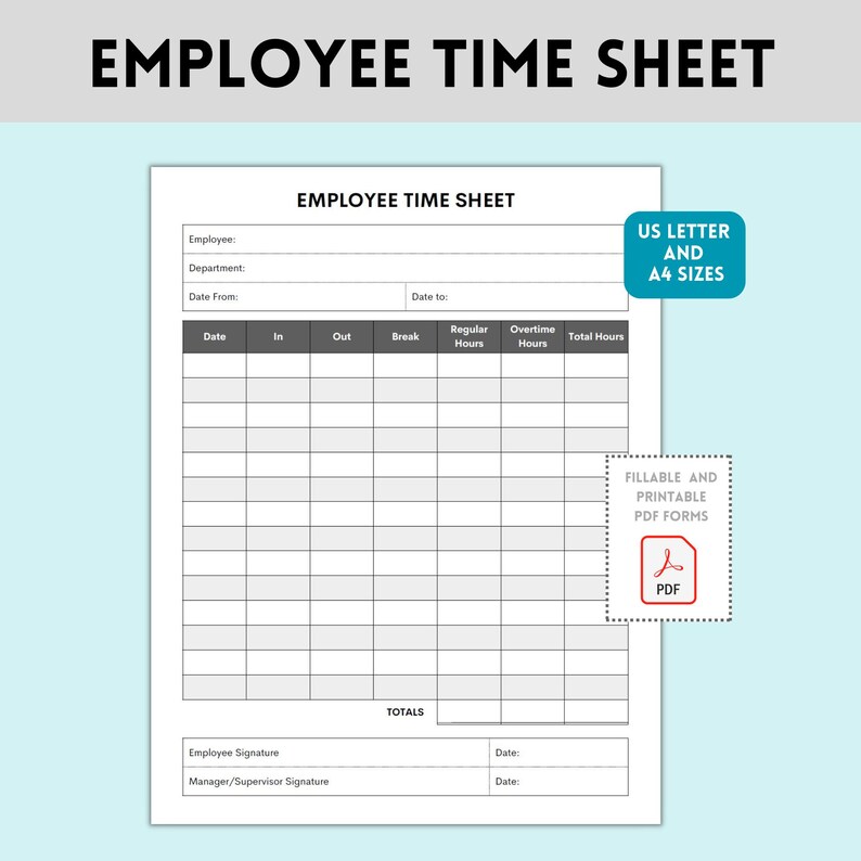 Employee Timesheet, Editable Printable Timesheet, Time Card, Time ...