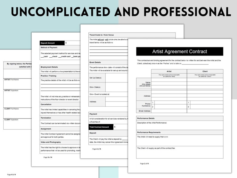 Artist Contract, Artist Agreement, Performer Contract, Performer ...