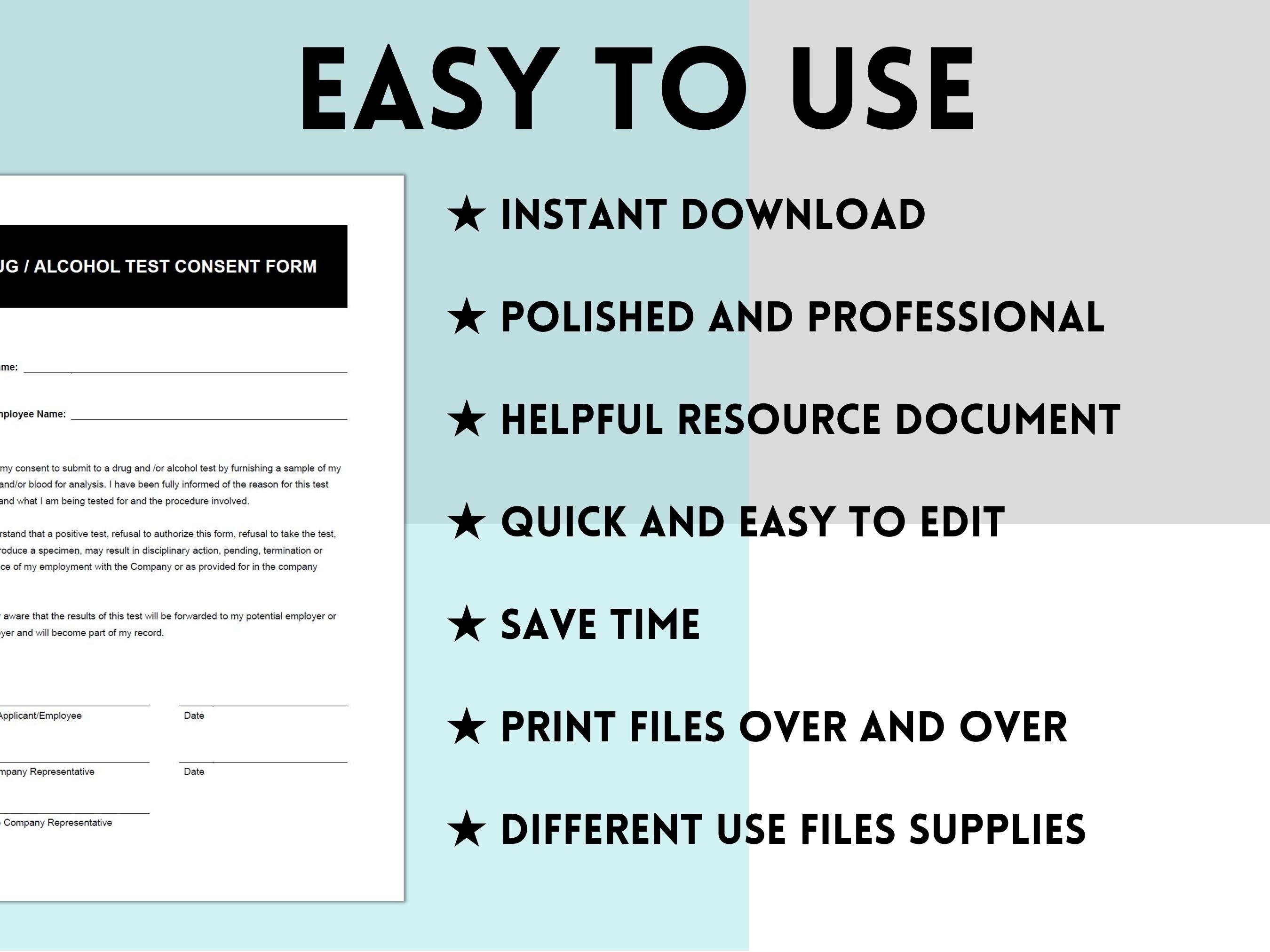 Drug Alcohol Testing Form, Drug Alcohol Testing Template, Editable Drug ...