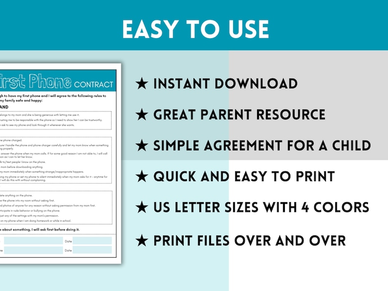 Cell Phone Contract for Child, Cell Phone Agreement, Phone Contract for ...