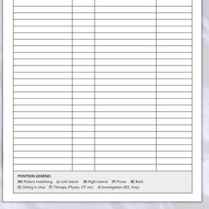 Patient Positioning and Turn Chart, Patient Repositioning Chart ...
