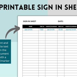 Editable Childcare Sign in Sheet. Daycare Sign In. Nursery Sign In ...