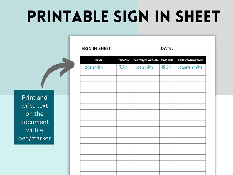 Editable Childcare Sign in Sheet. Daycare Sign In. Nursery Sign In ...