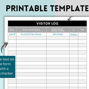 Printable Visitor Log, Visitor Sign in / Sign Out Sheet, Visitation Log ...