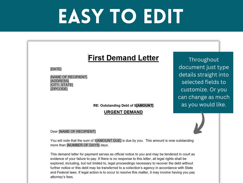 Demand Letter, Demand Letter Template, Letter of Demand, Debt ...