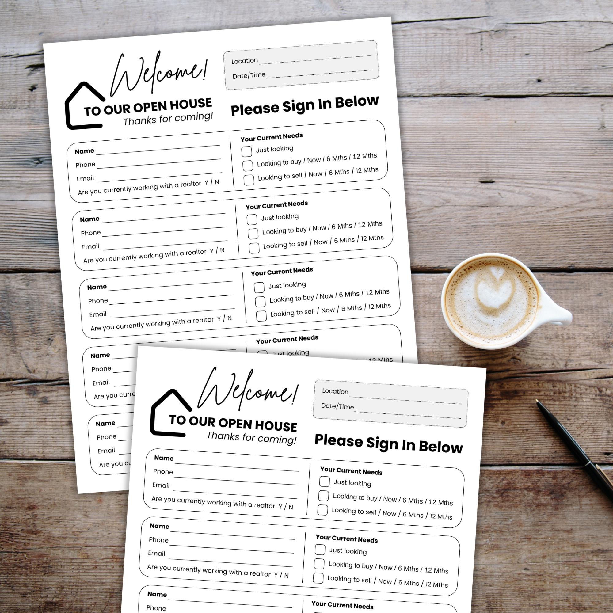 Open House Sign in Sheet, Printable PDF Open House Sign in Sheet ...
