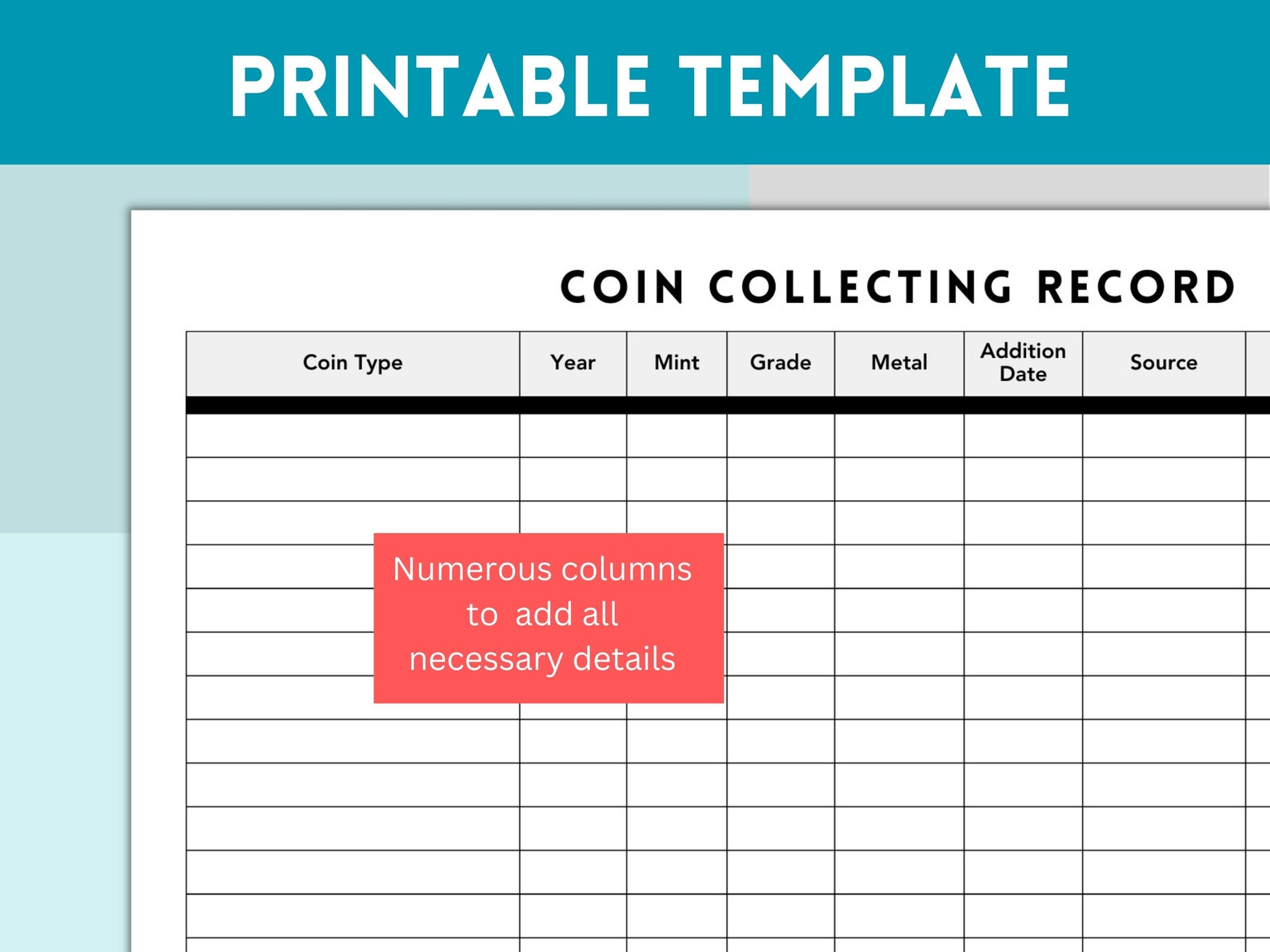 Coin Collection Record, Coin Inventory Log, Coin Collection ...