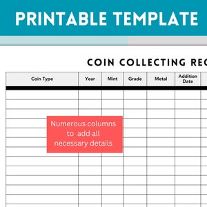 Coin Collection Record, Coin Inventory Log, Coin Collection ...