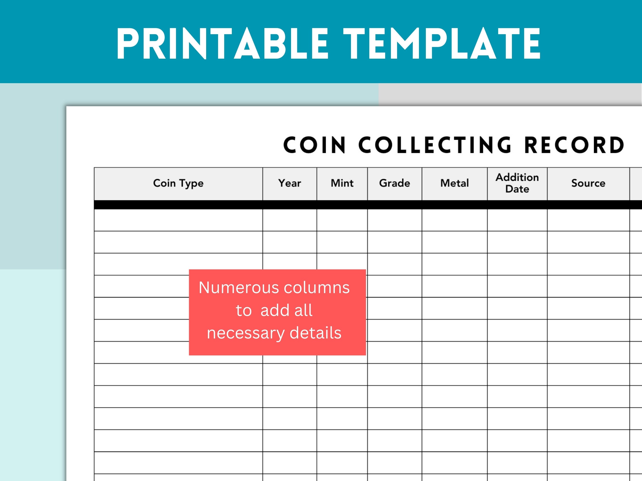 Coin Collection Record, Coin Inventory Log, Coin Collection ...