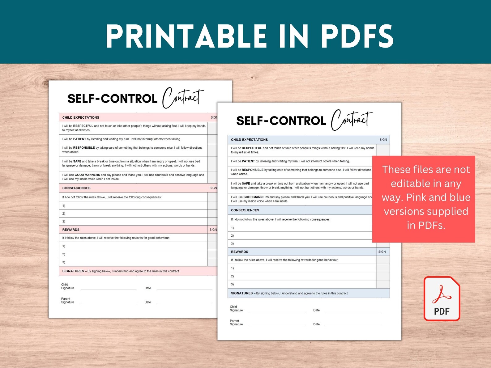 Self Control Contract, Child Behavior Contract, Children Actions and ...