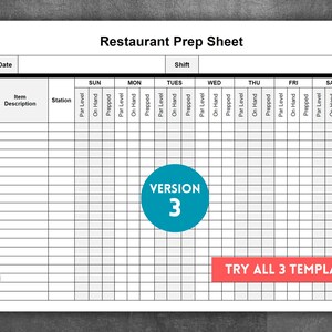Restaurant Prep Sheet, Food Prep Chart, Food Prep Sheet, Restaurant ...