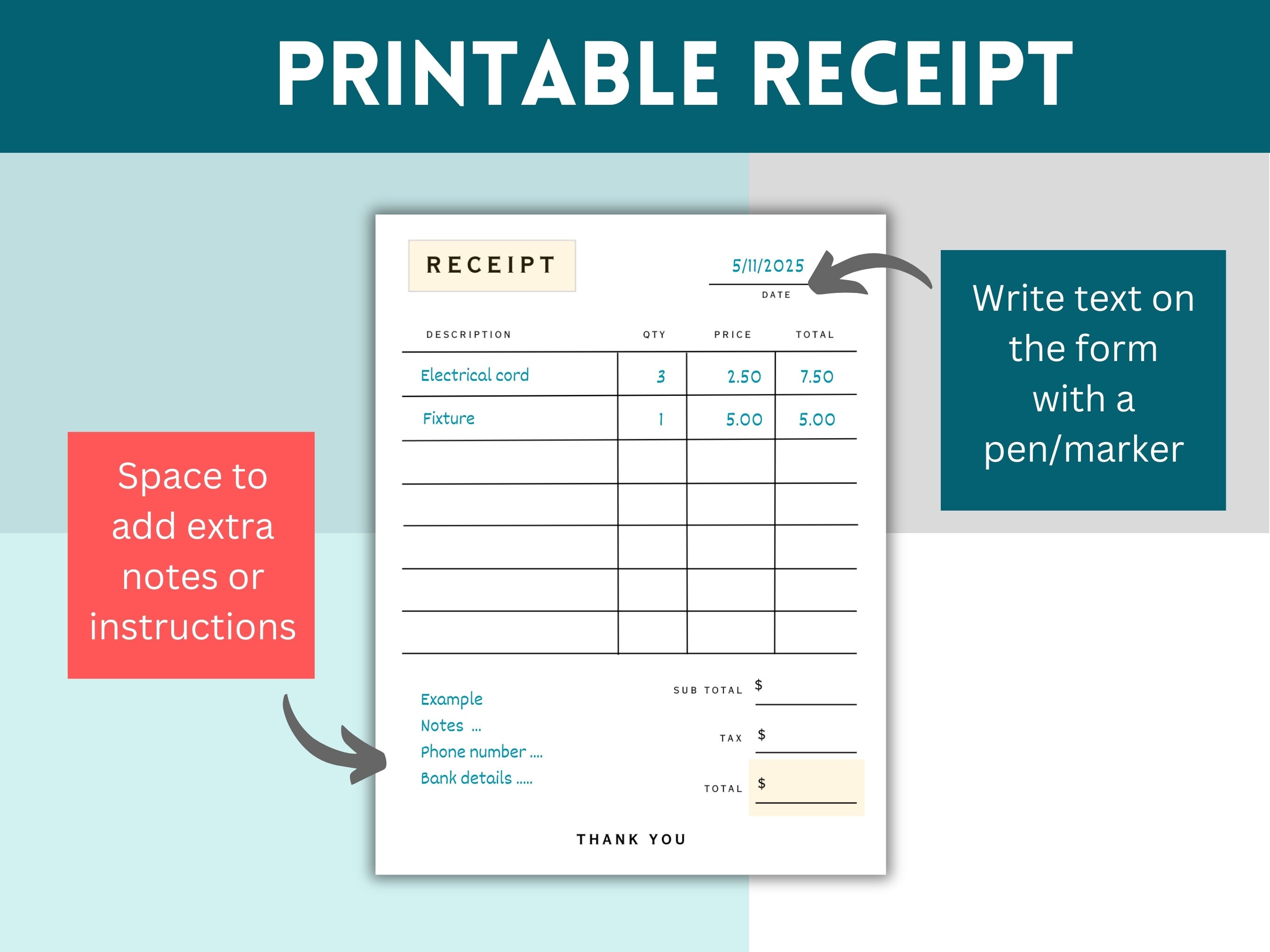 Printable Business Receipt Form, Small Business Receipt, Sales Receipt ...