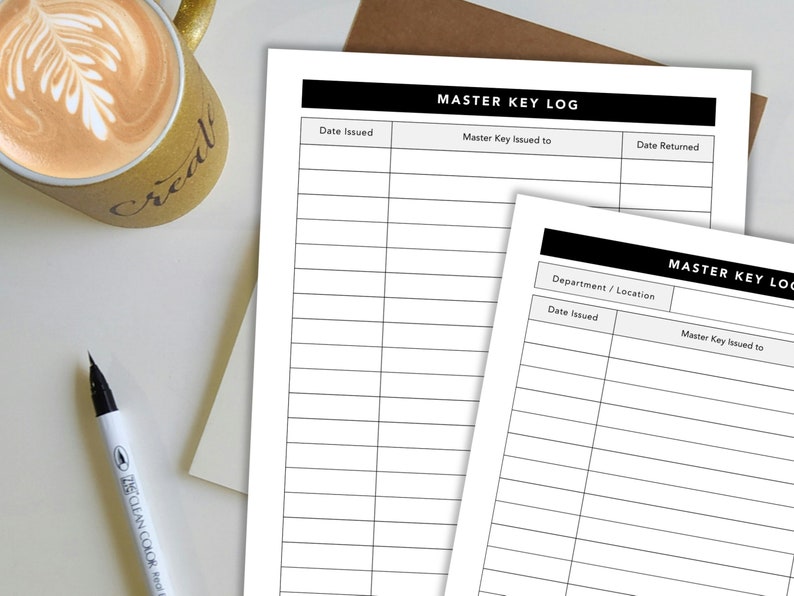 Master Key Log, Master Key Register, Master Key Record, Key Tracking ...