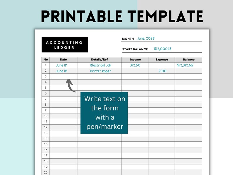 Printable Accounting Ledger, Money Tracker and Expense Tracker, General ...