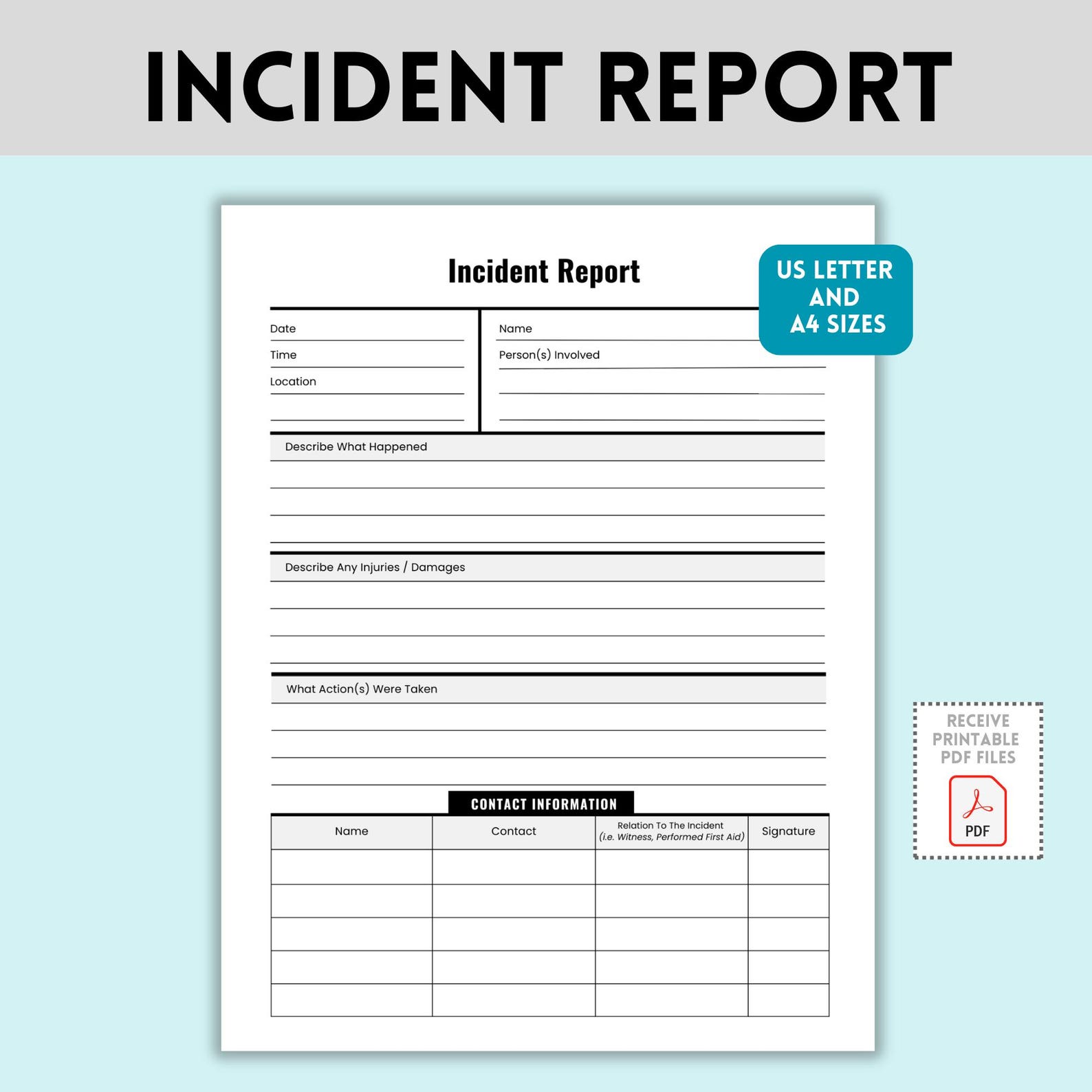 Incident Report Form, Accident Report, Risk Management, Incident Log ...