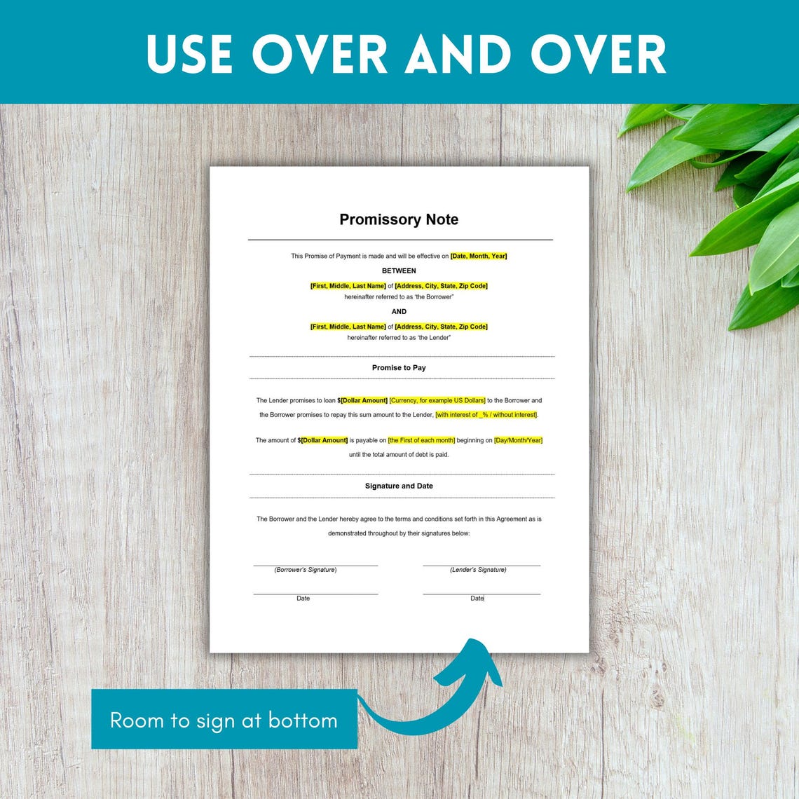 Promissory Note, Editable Promissory Note for Payment, Simple Personal ...