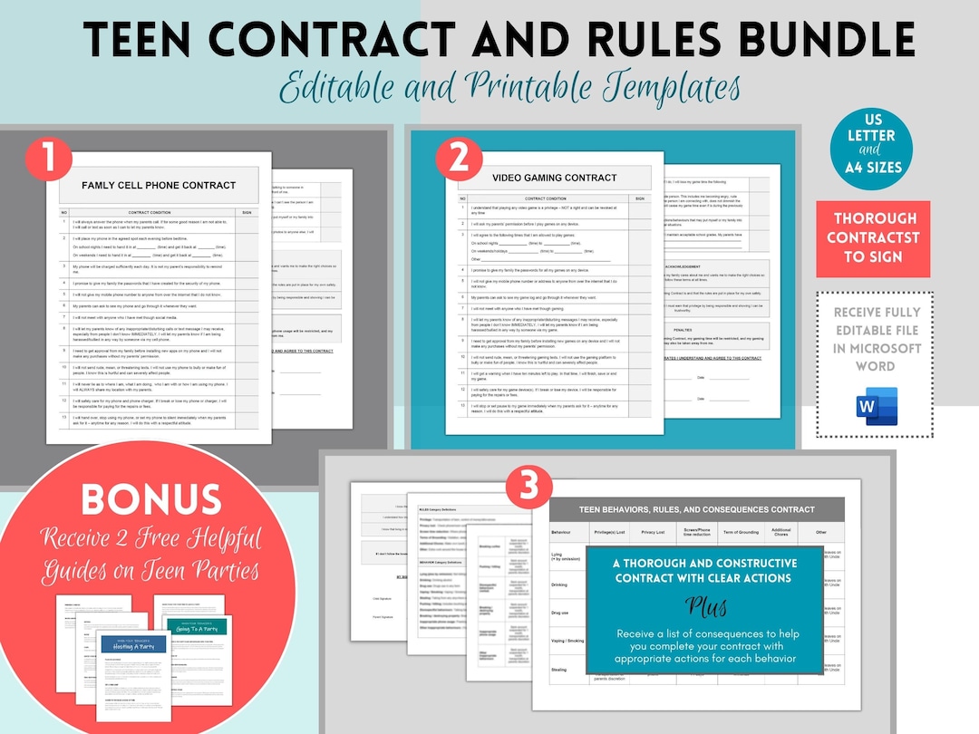 Teen Behavior Contracts, Contract for Teenager, Rules for Teenagers ...