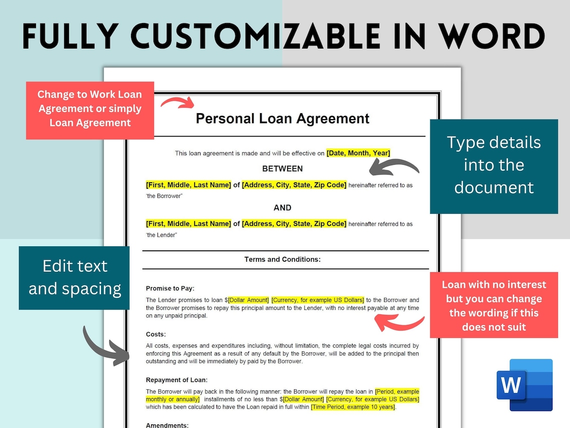 Simple Personal Loan Agreement Template, Personal Loan Contract, Family ...