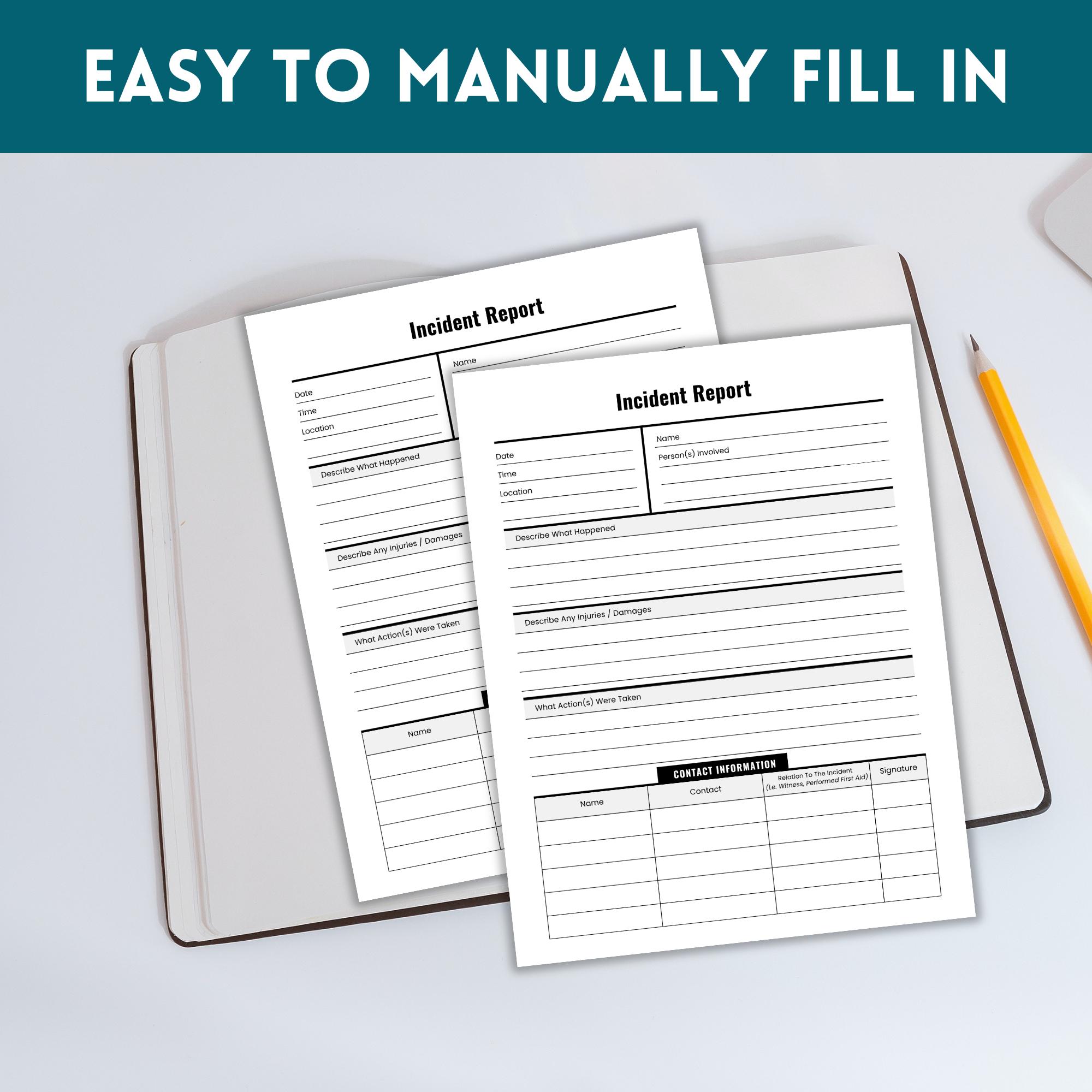 Incident Report Form, Accident Report, Risk Management, Incident Log ...