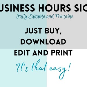 Business Hours Sign Editable Printable Template, Store Hours, Hours of ...