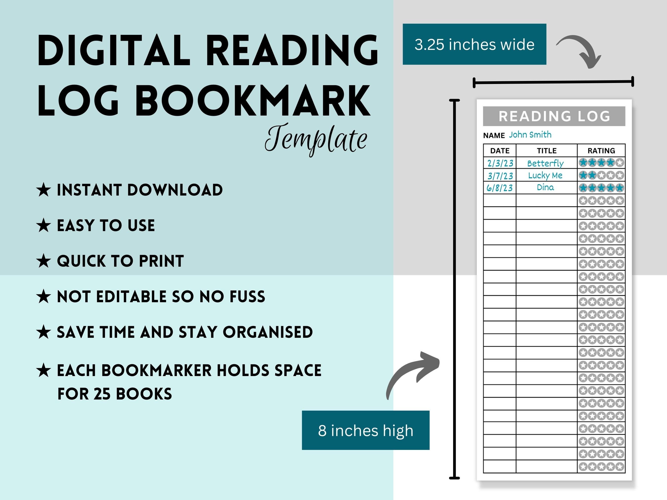 Printable Reading Log Bookmark, Reading Tracker, Books I've Read, Book ...