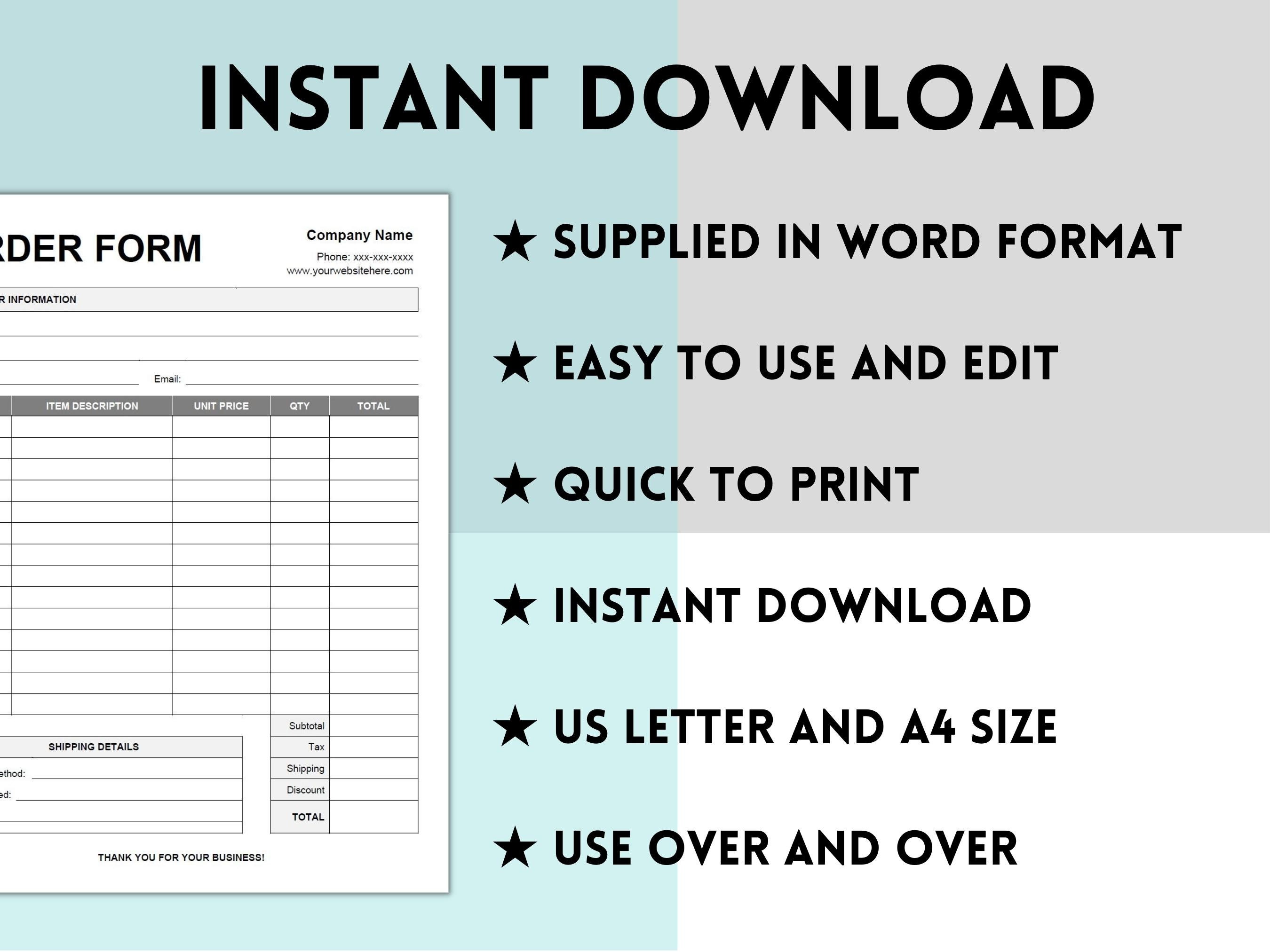 Apparel Order Form, Editable Clothing Order Form, T Shirt Order Form ...