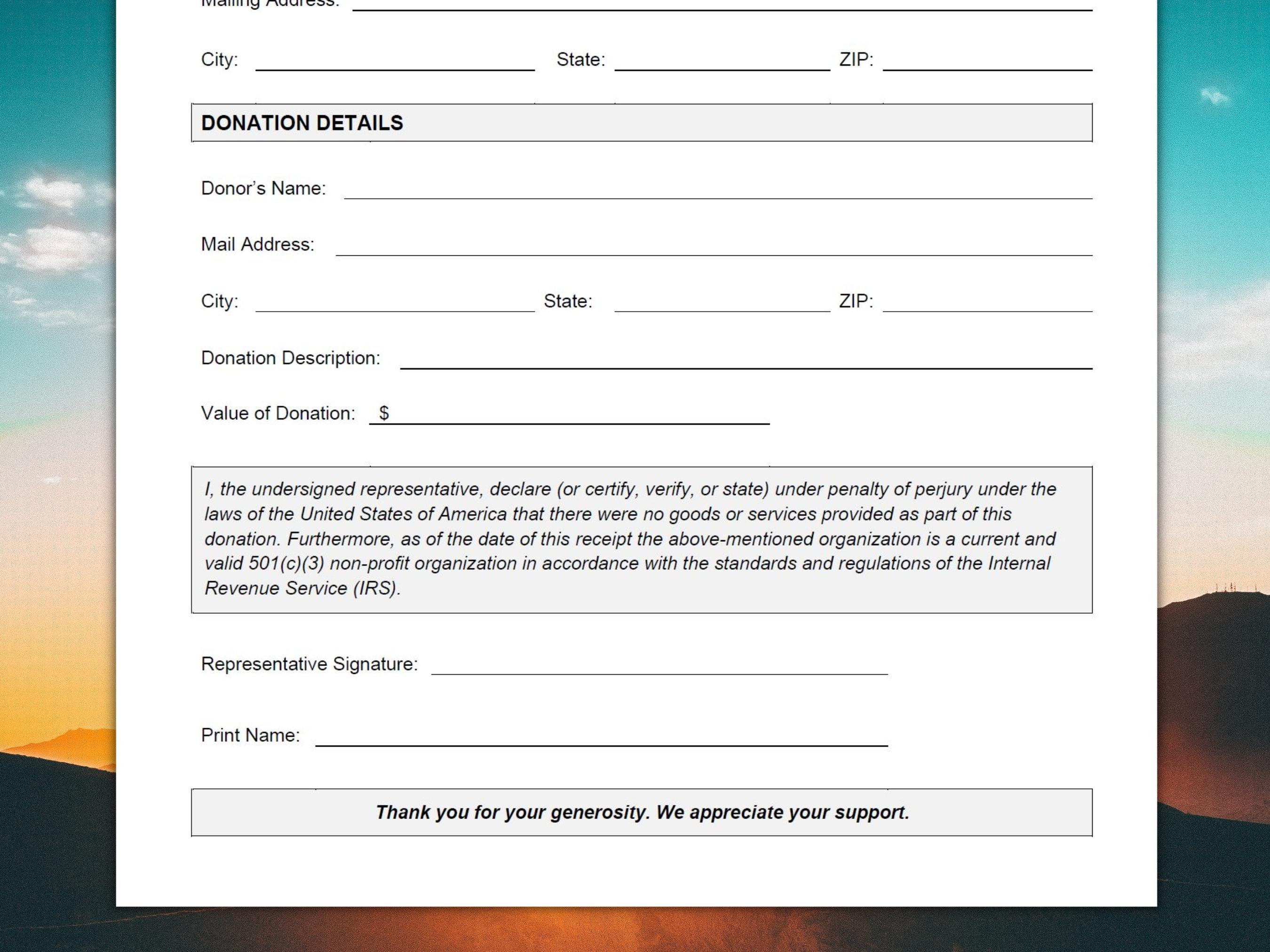 501(c)(3) Donation Receipt, 501(c)(3) Donation Receipt Template, 501(c ...