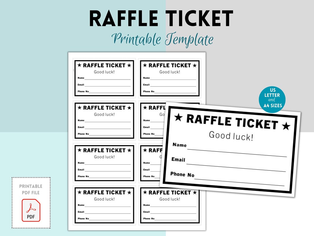Printable Raffle Ticket, Enter to Win Printable Ticket, Fundraiser ...