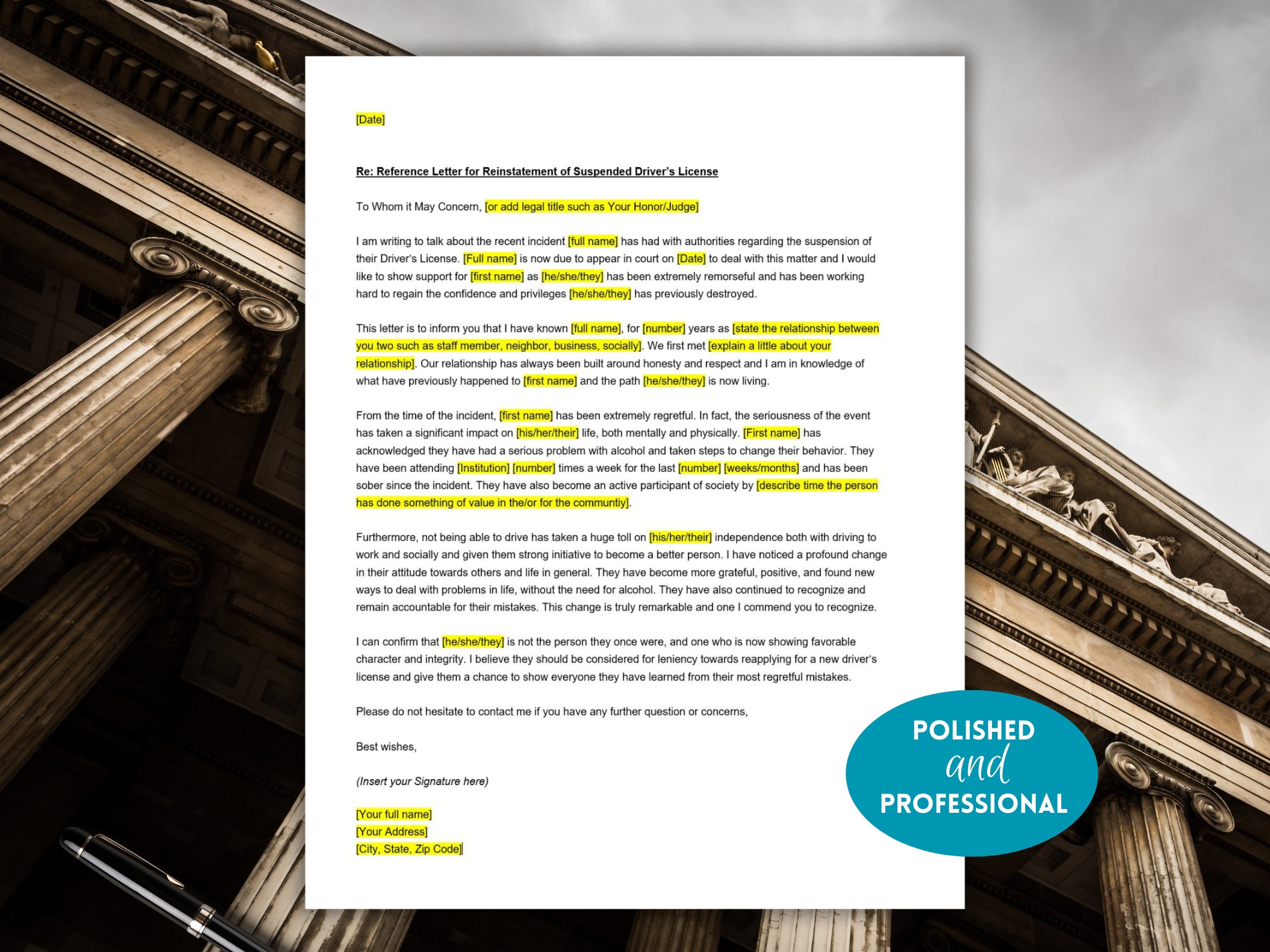 Character Reference Letter to Restore Drivers License, Court Character ...