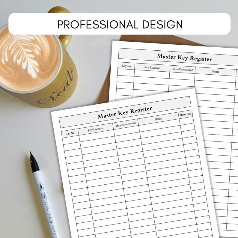 Master Key Log, Master Key Register, Master Key Record, Key Tracking ...