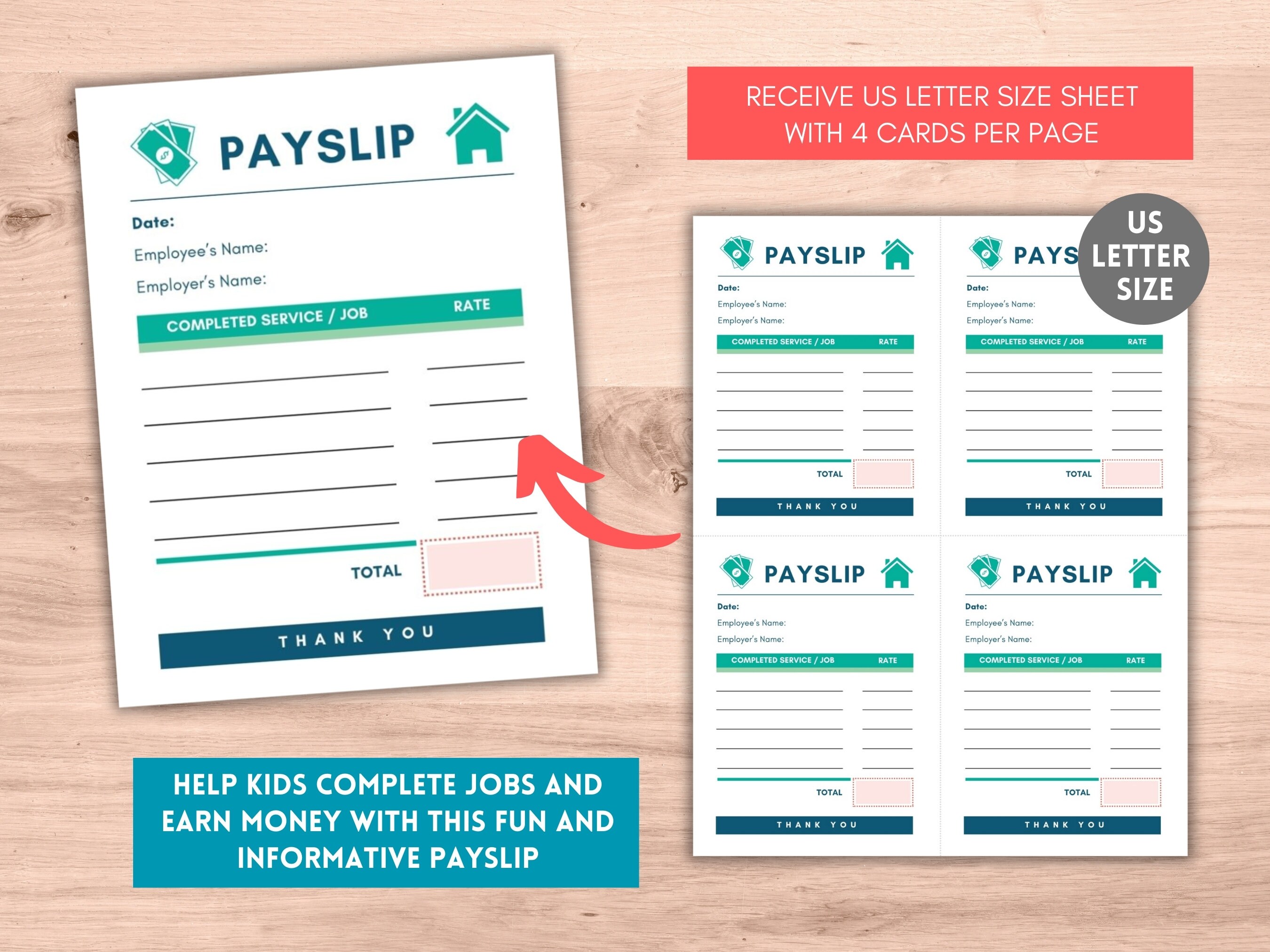Payslip for Kids, Printable Kids Paystub, Kids Paycheck, Earn Money ...