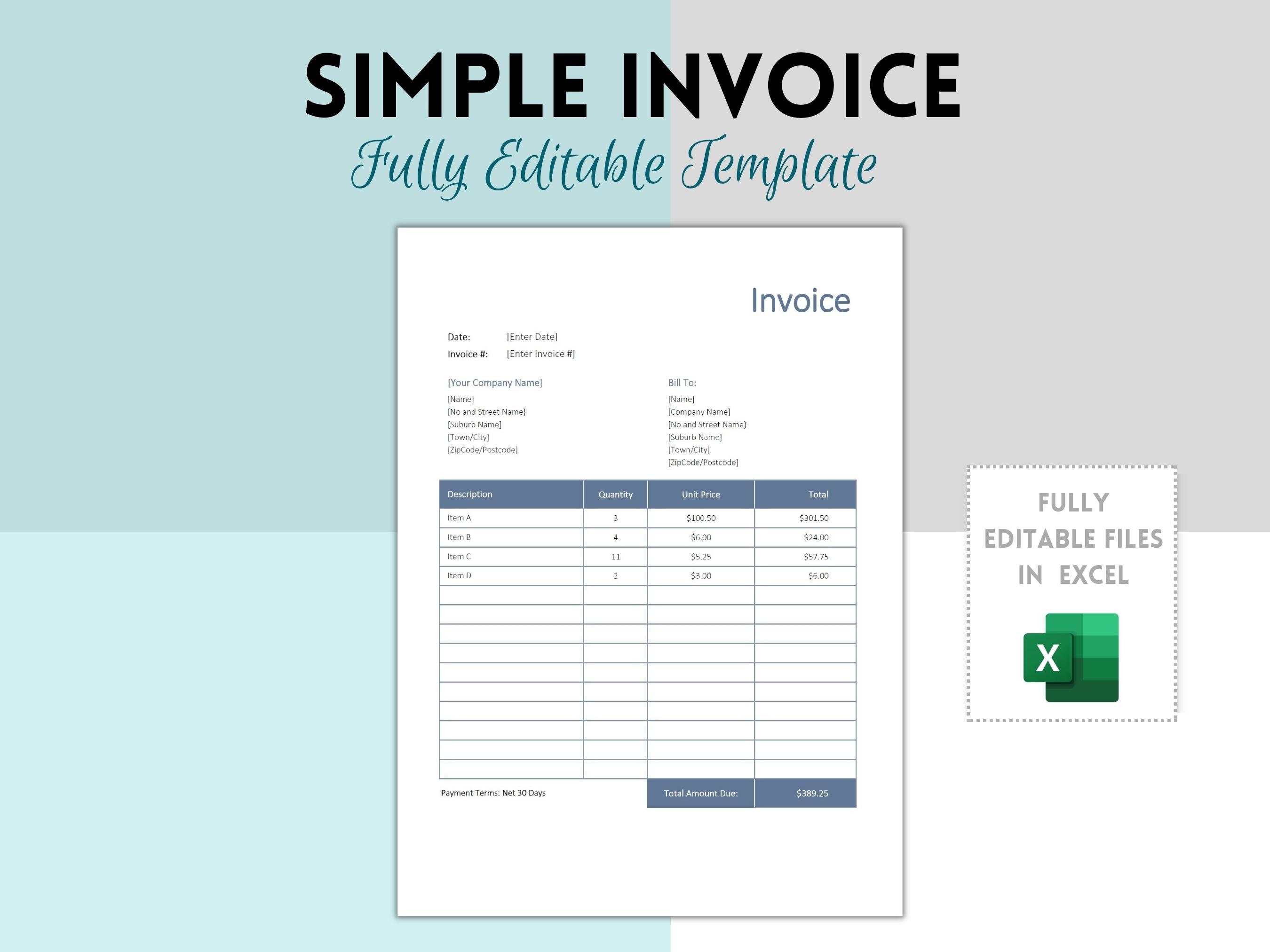 Simple Invoice, Invoice Template, Professional Invoice, Minimalist ...