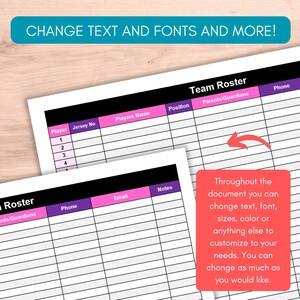 Team Roster, Sports Roster Printable, Softball Baseball Football Soccer ...