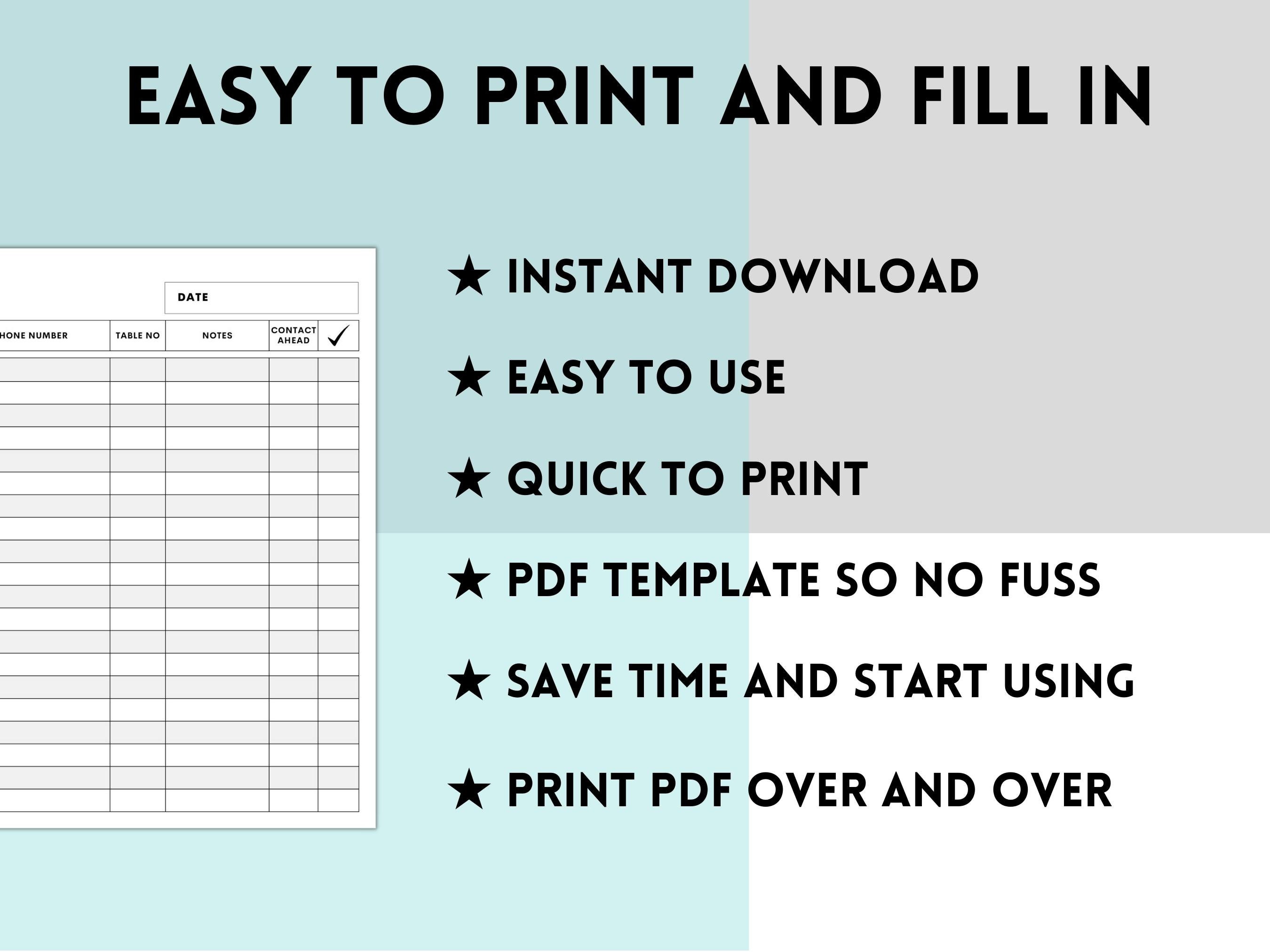 Printable Table Reservation List, Restaurant Table Reservation Form ...