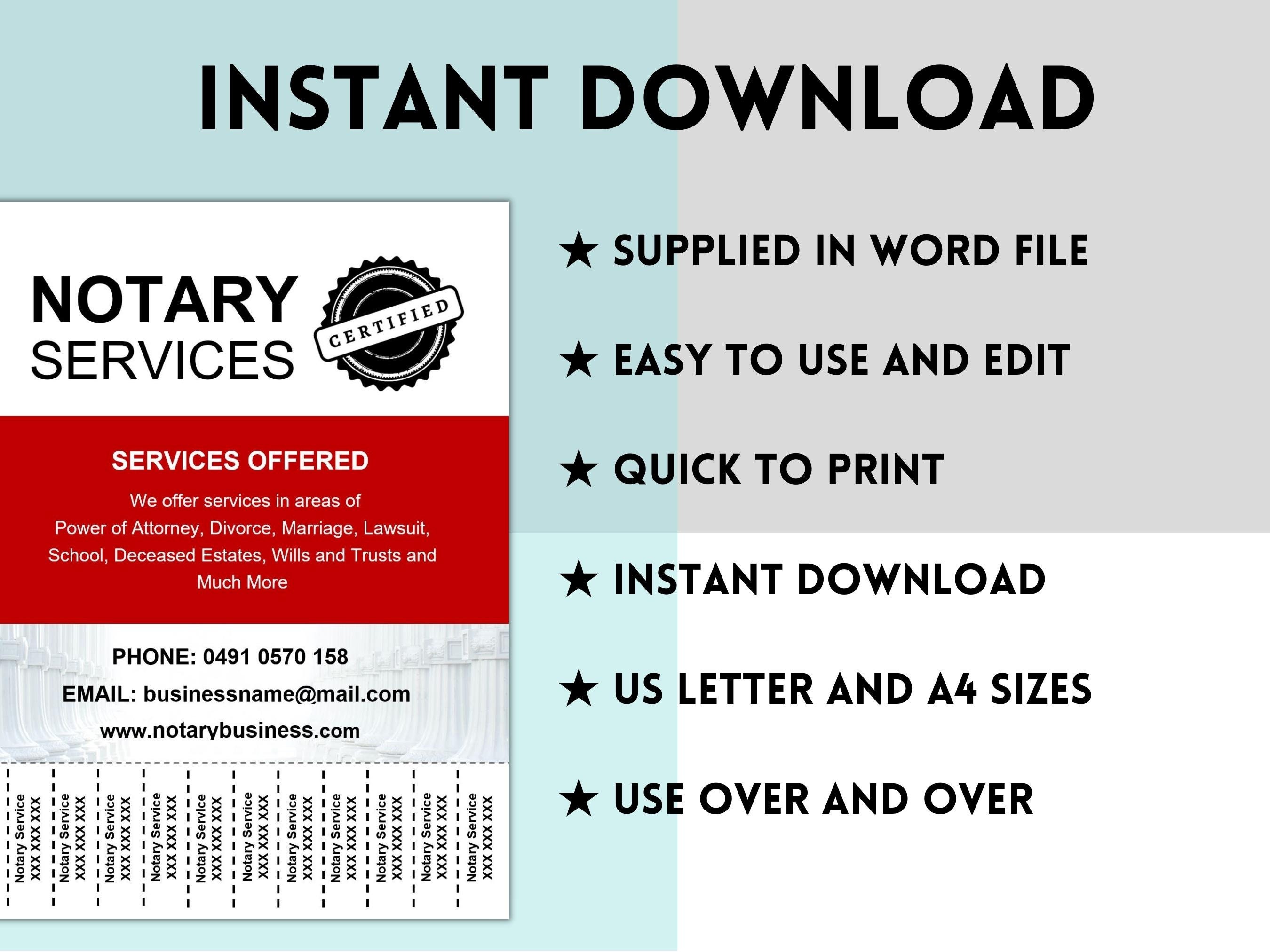 Editable Notary Services Tear-off Flyer, Flyer Template, Notary ...