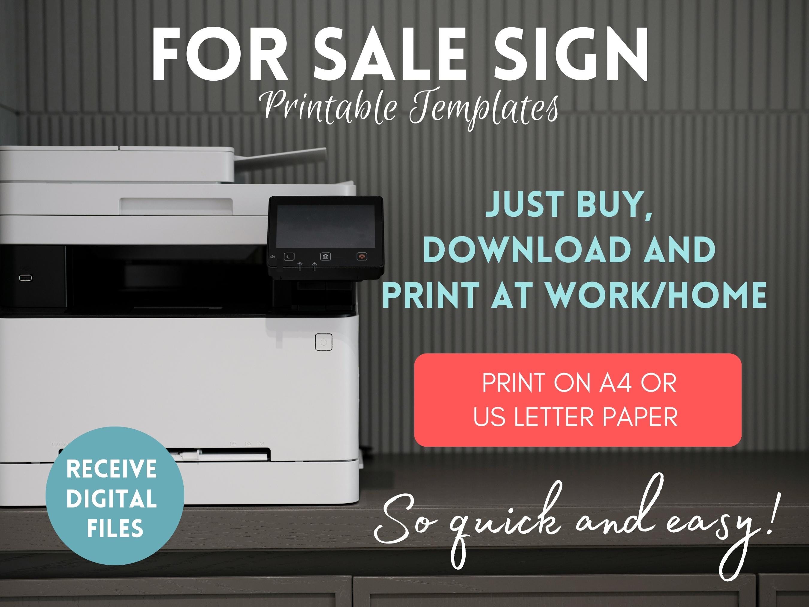 Printable for Sale Sign, for Sale Sign, Sale Sign PDF, US Letter and A4 ...
