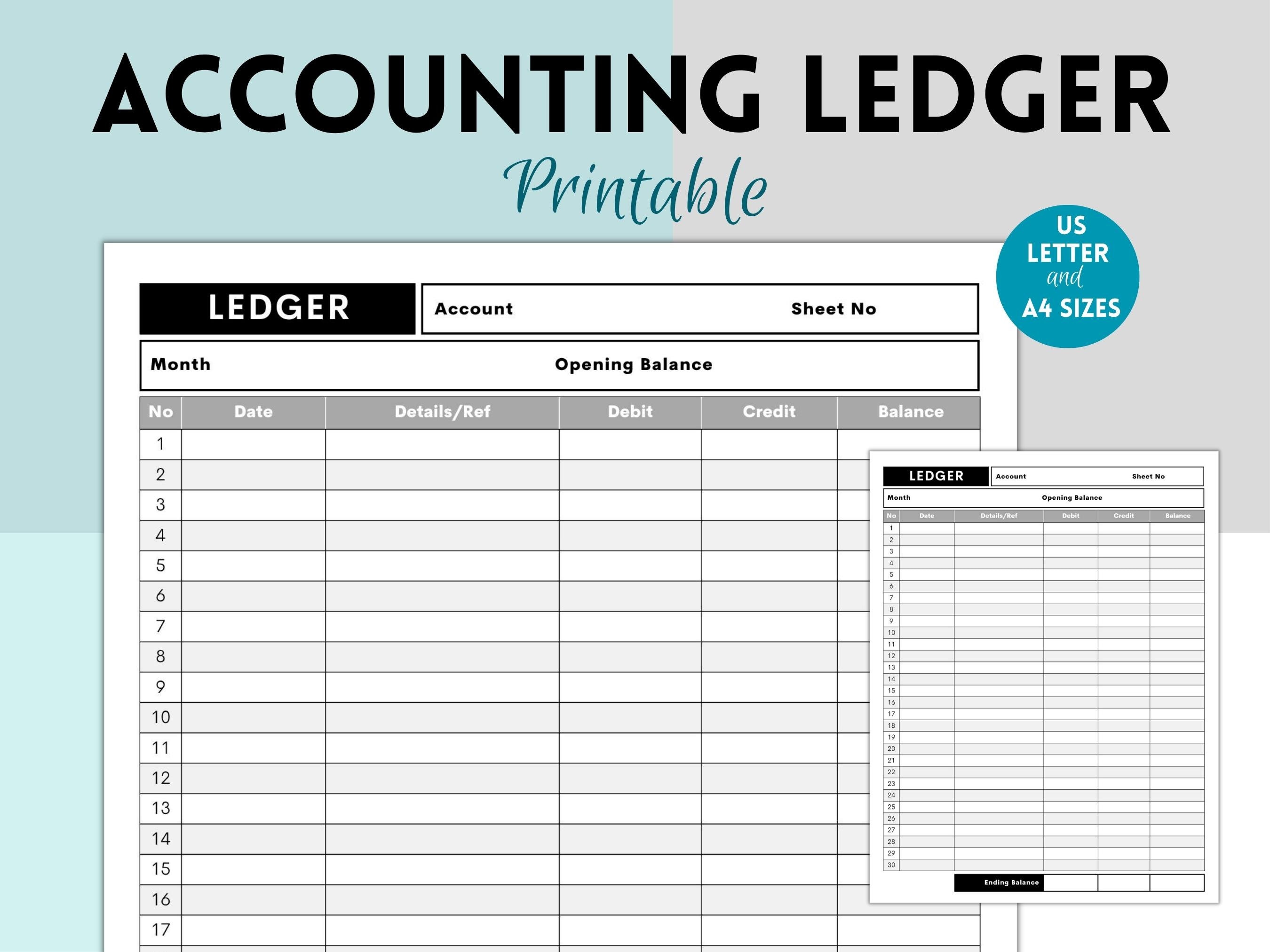 Account Ledger, Accounting Ledger, Printable Ledger, General Ledger ...