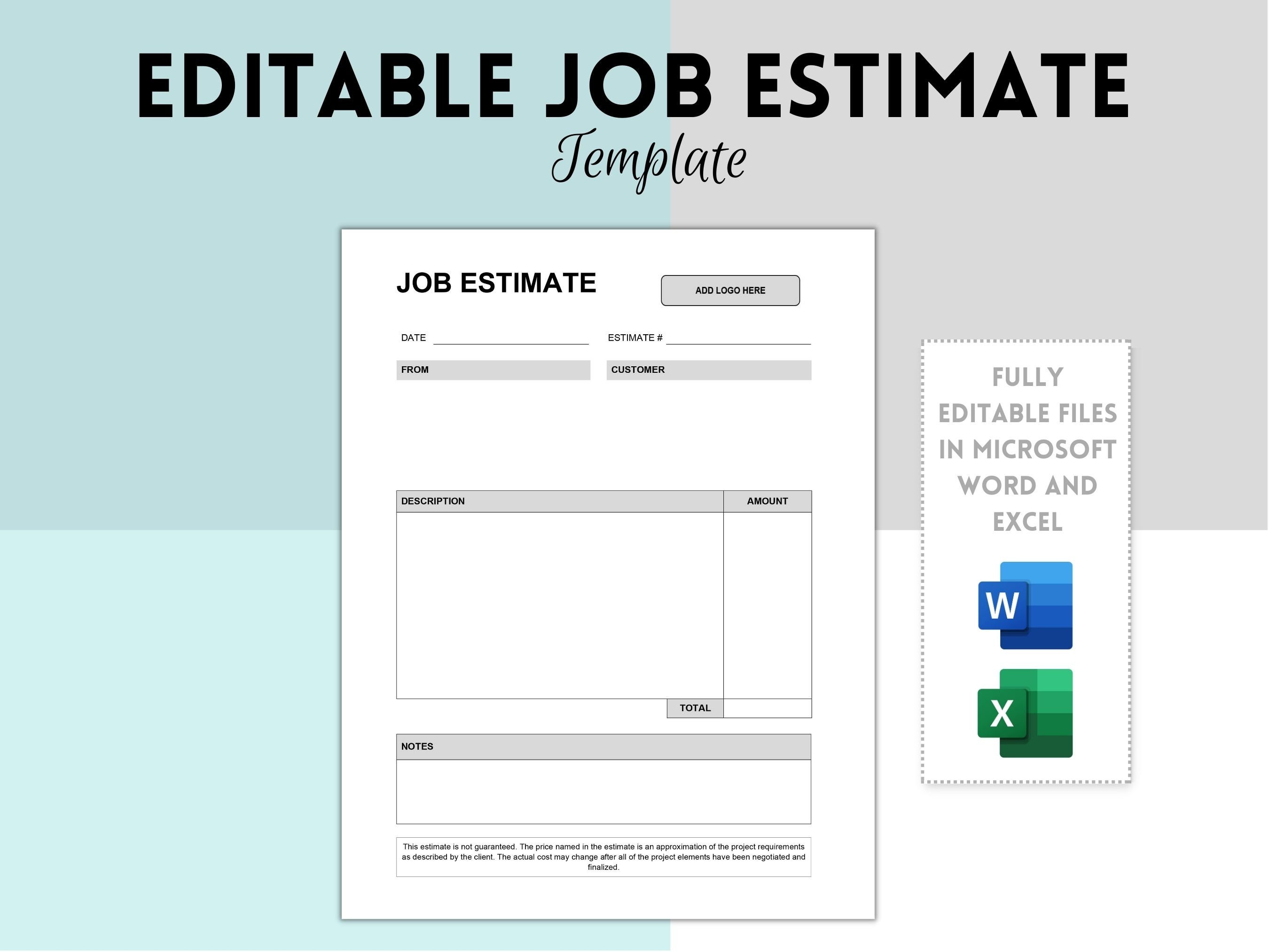 Job Estimate, Excel and Microsoft Word, Contractor Estimate, Job ...