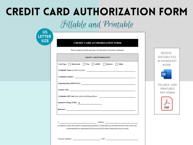 Credit Card Authorization Form, Credit Card Billing, Credit Card ...