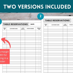 Printable Table Reservation List, Restaurant Table Reservation Form ...