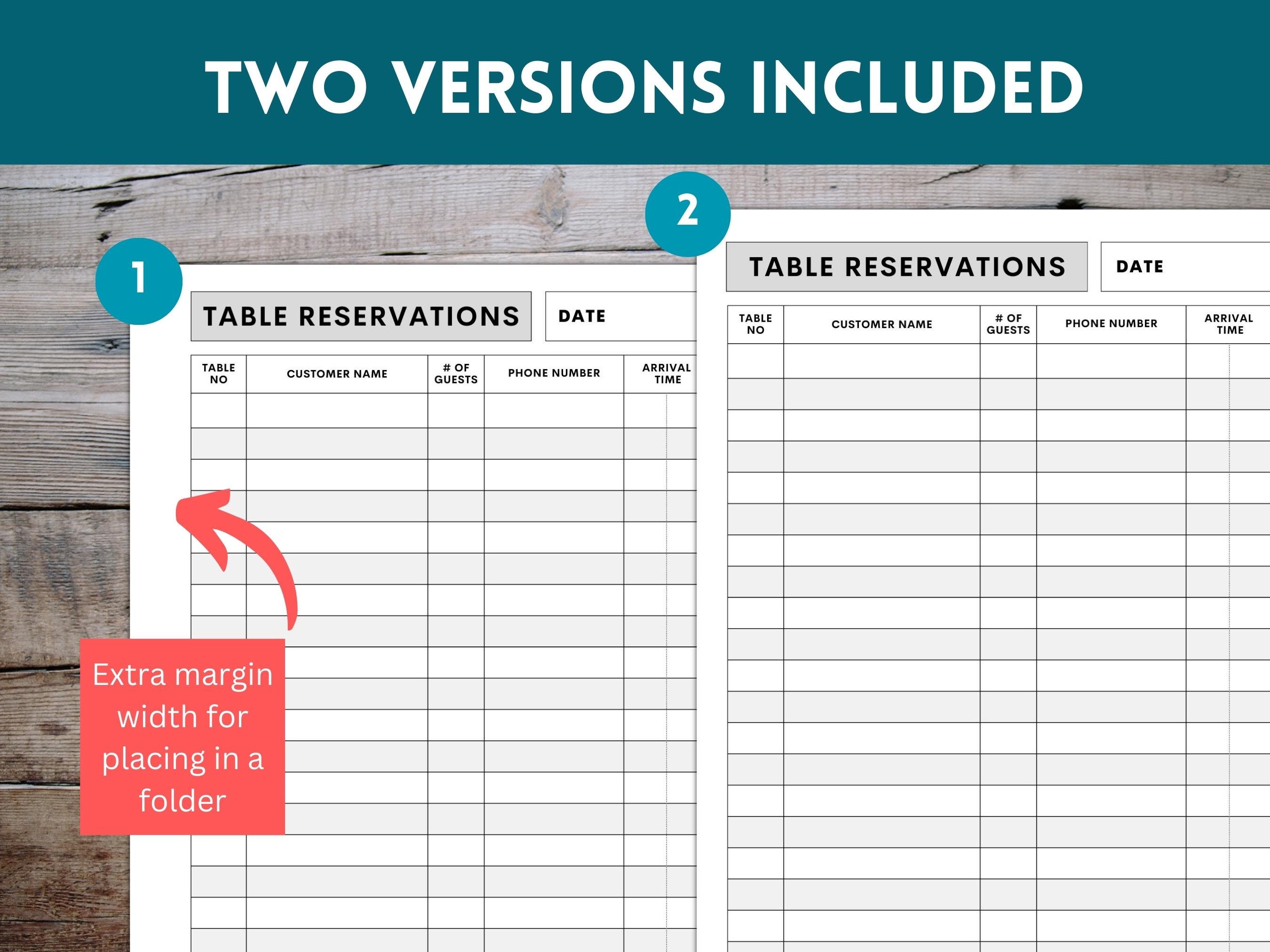 Printable Table Reservation List, Restaurant Table Reservation Form ...