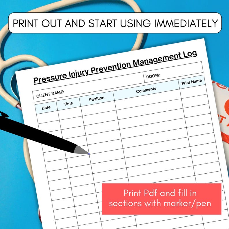 Pressure Injury Prevention Management Log, Pressure Ulcer Tracking ...