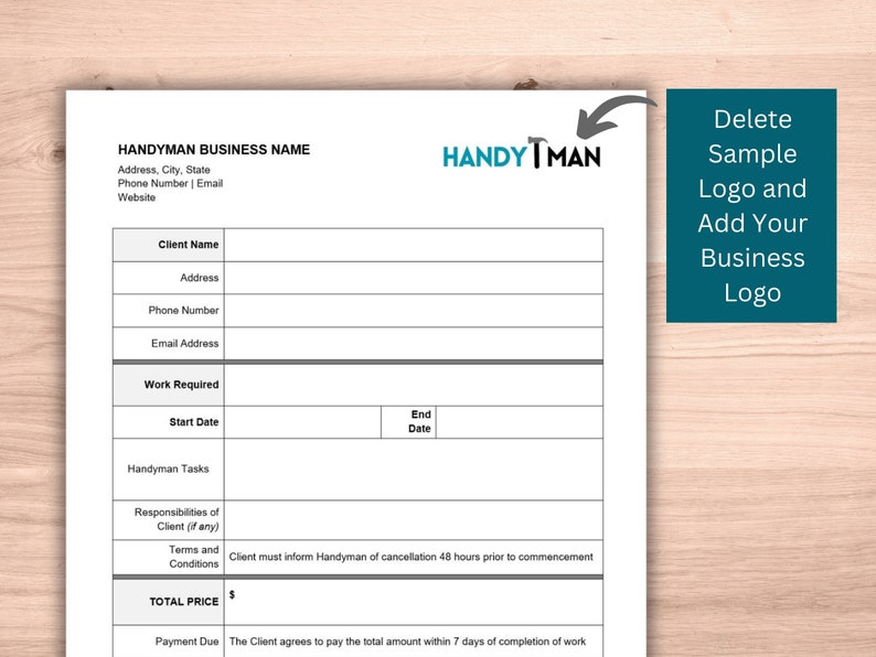 Handyman Contract Template, Handyman Service Agreement, Handyman Form ...