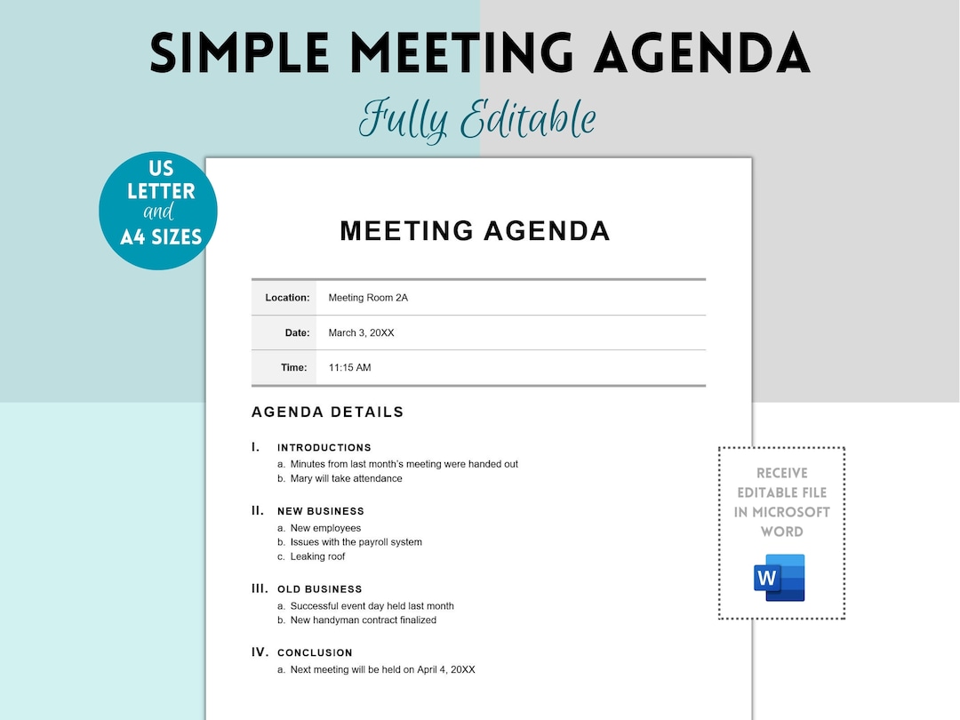 Simple Meeting Agenda, Meeting Minutes, Meeting Notes, Board Meeting ...