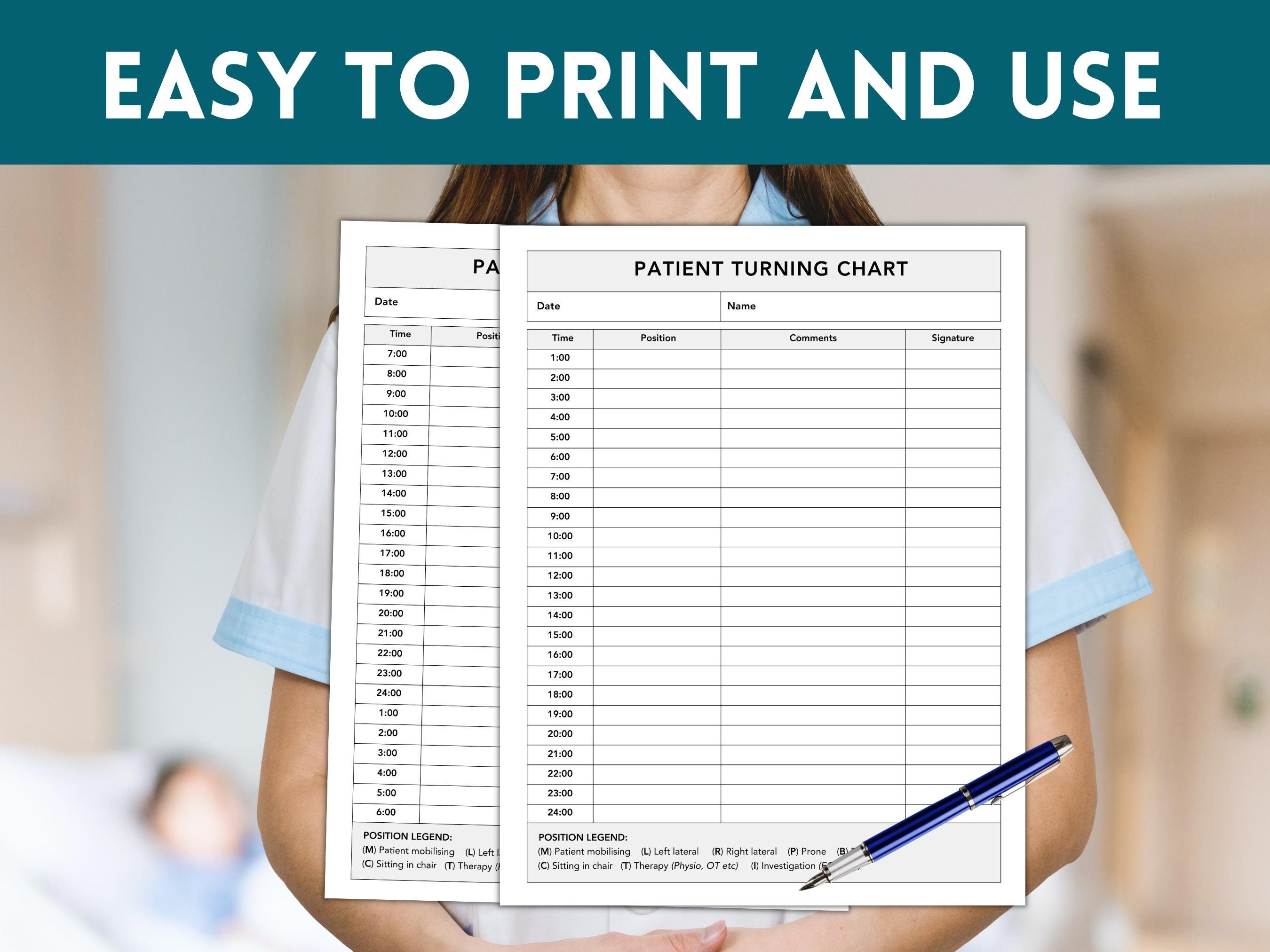 Patient Positioning and Turn Chart, Patient Repositioning Chart ...